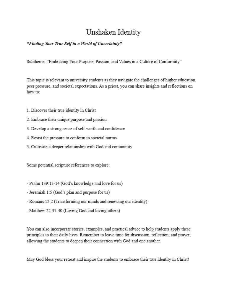 Unshaken Identity | PDF | Self Esteem | Identity (Social Science)