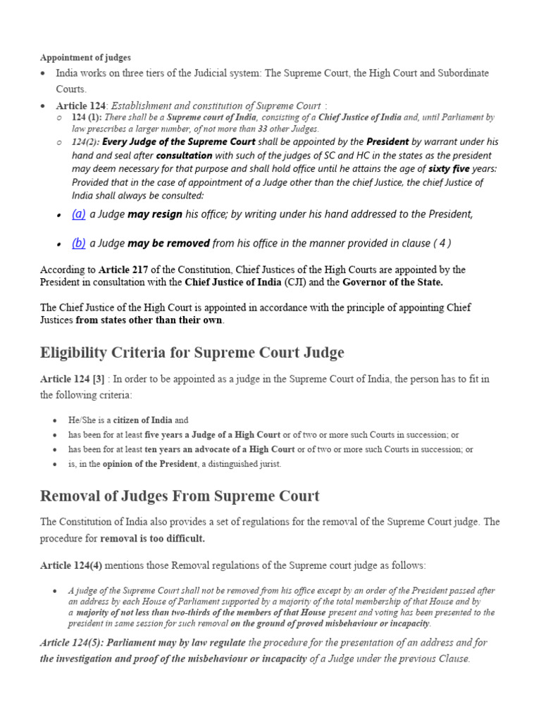 Supreme Court Judges Appointment Process | PDF | Supreme Court Of India ...