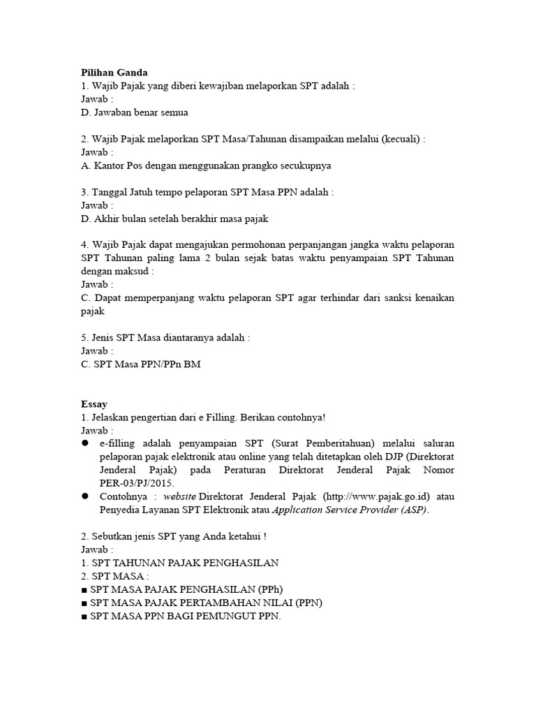 Jawaban Kuis Pajak I SPT | PDF