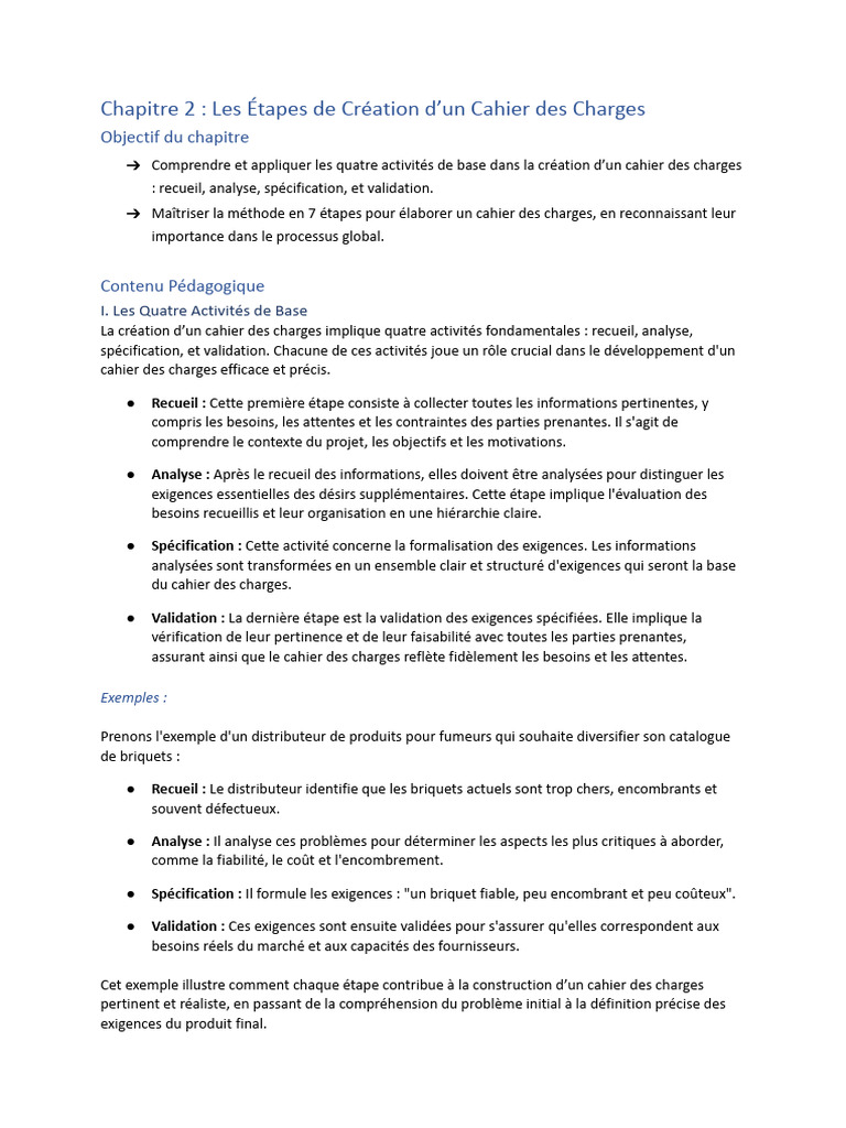 Chapitre 2 - Les Étapes de Création D'un Cahier Des Charges | PDF