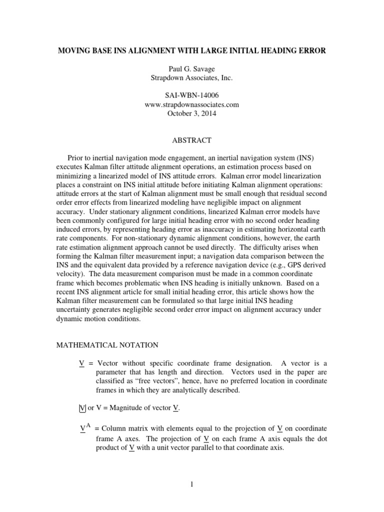 Wide Angle Heading Alignment | PDF | Inertial Navigation System | Kalman Filter