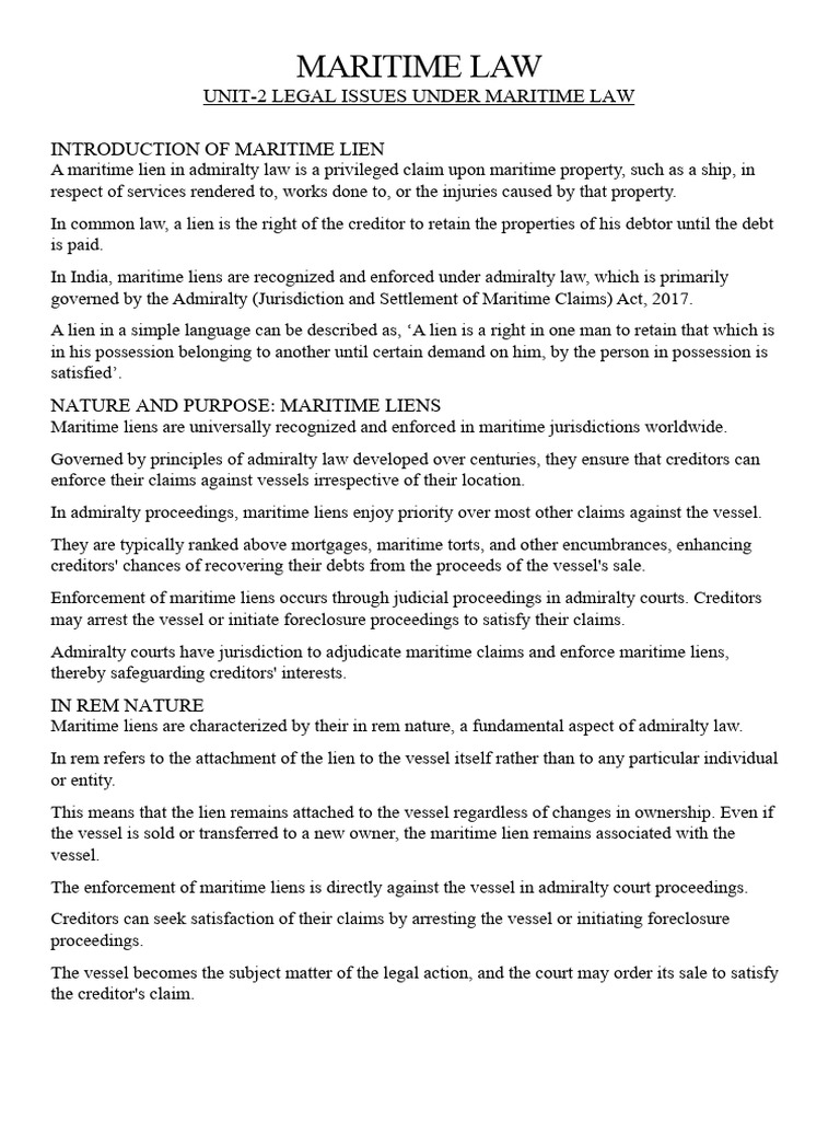 Unit-2 ML | PDF | Lien | Admiralty Law