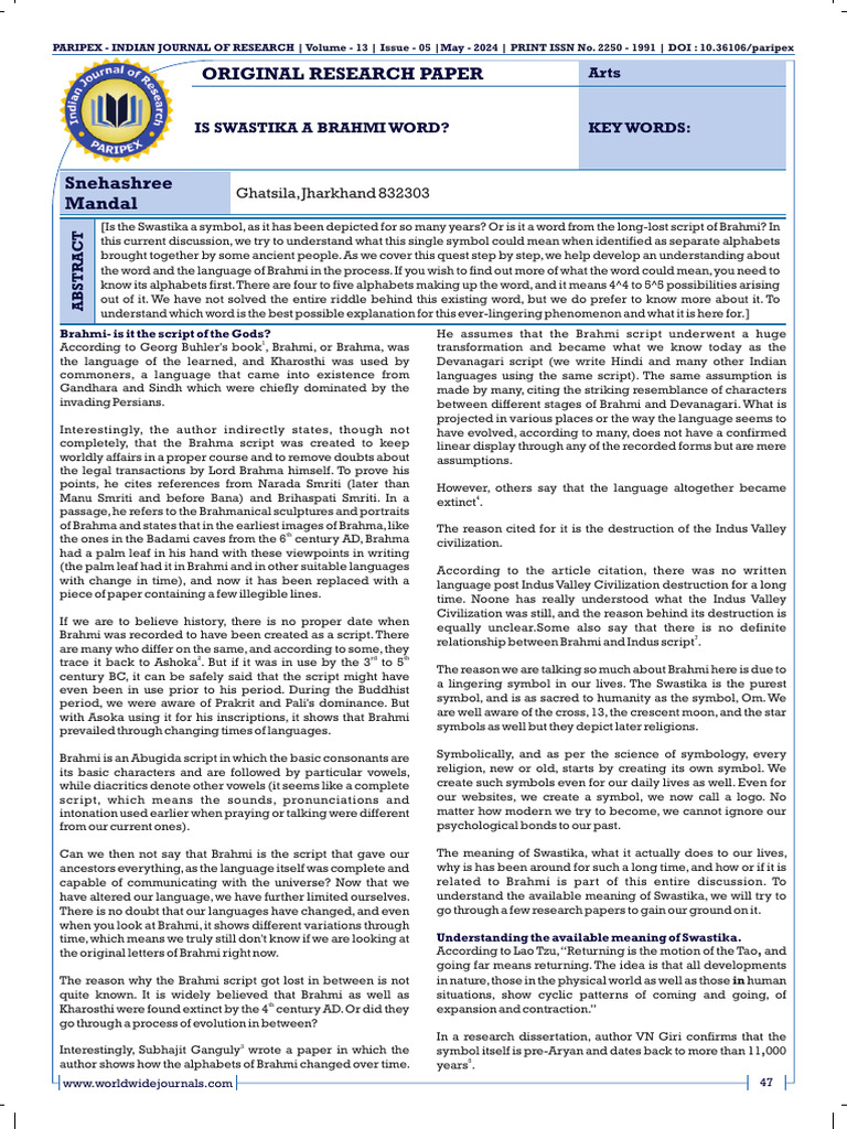 Is Swastika a Brahmi Word? | PDF | Linguistics | Writing