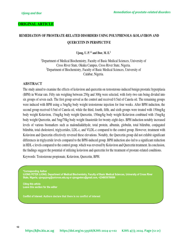 Remediation of Prostrate Related Disorders Using Polyphenols Kolaviron and Quercetin in ...