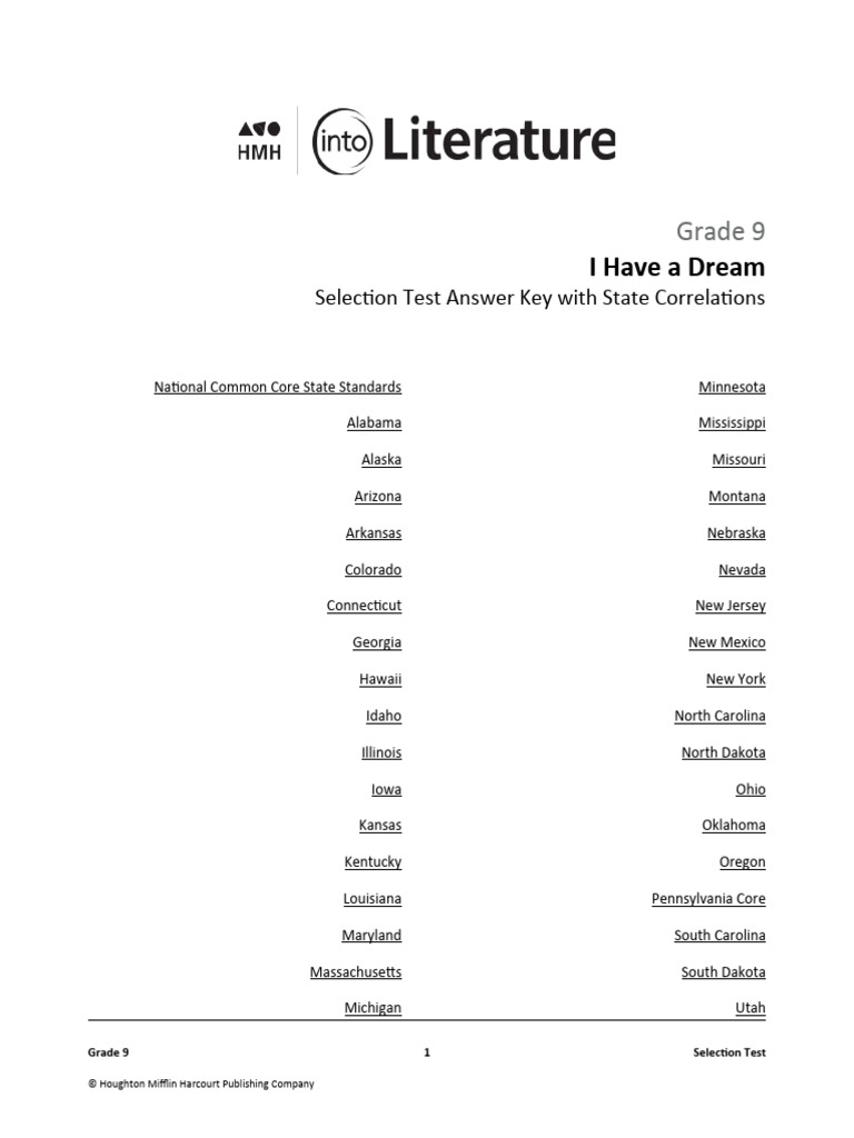 Grade 9 MLK Speech Test Key | PDF | Martin Luther King Jr.