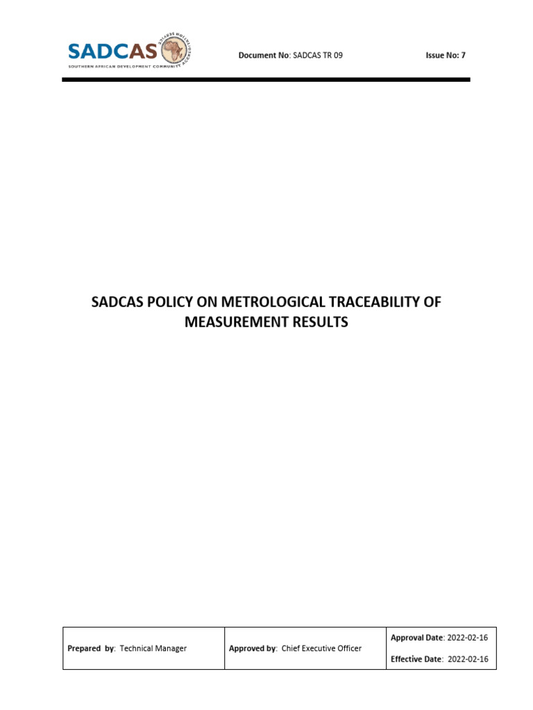 SADCAS Metrological Traceability Policy | PDF | Metrology | Calibration