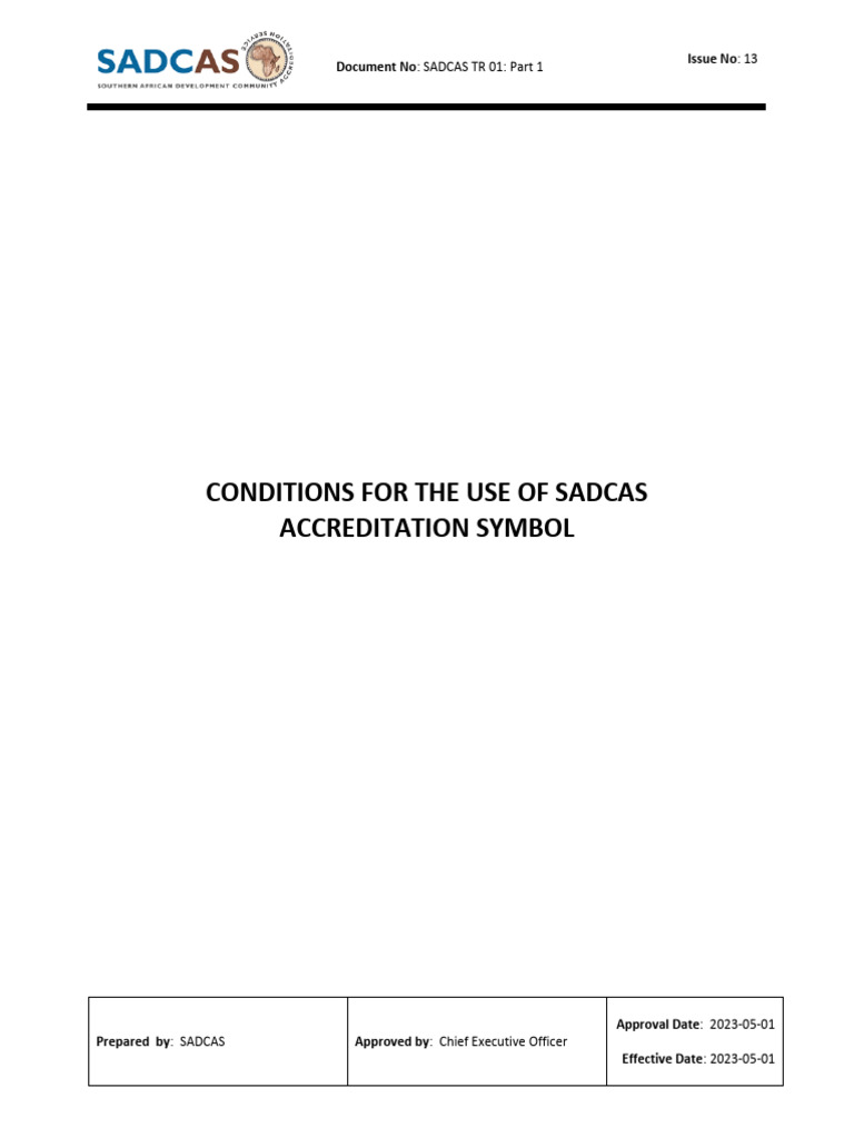SADCAS - TR - 01 - Part 1 - Conditions - For - The - Use - of - SADCAS - Accreditation - Symbol ...