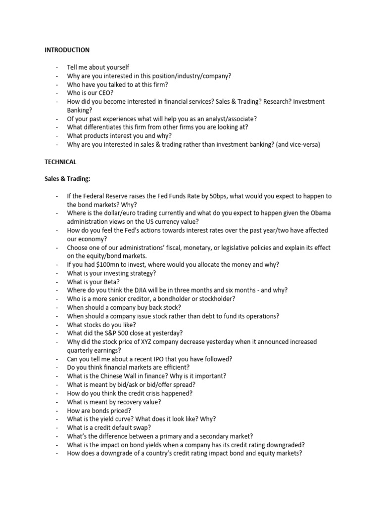 Finance Interview Questions Guide | PDF | Discounted Cash Flow ...