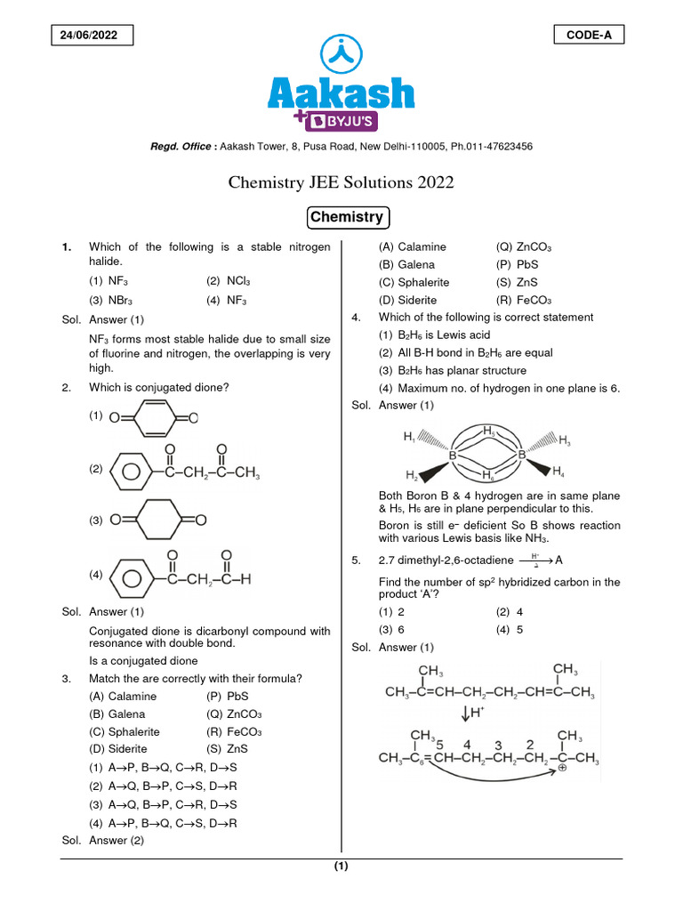 June 24 JEE Main Shift 1 Chemistry Solution | PDF | Oxide | Chemistry