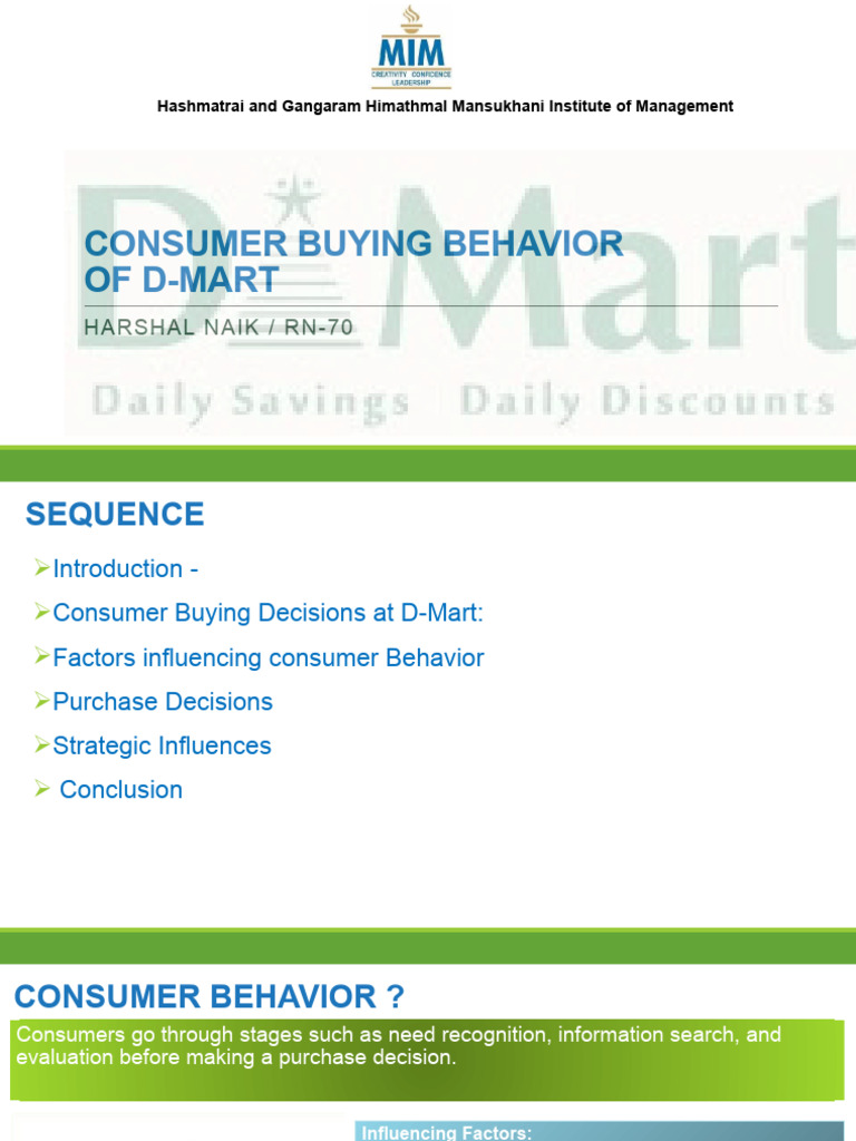 Presentation - D Mart Ppt-Roll No 70 | PDF | Consumer Behaviour | Retail Presentation - D Mart Ppt-Roll No 70 | PDF | Consumer Behaviour | Retail