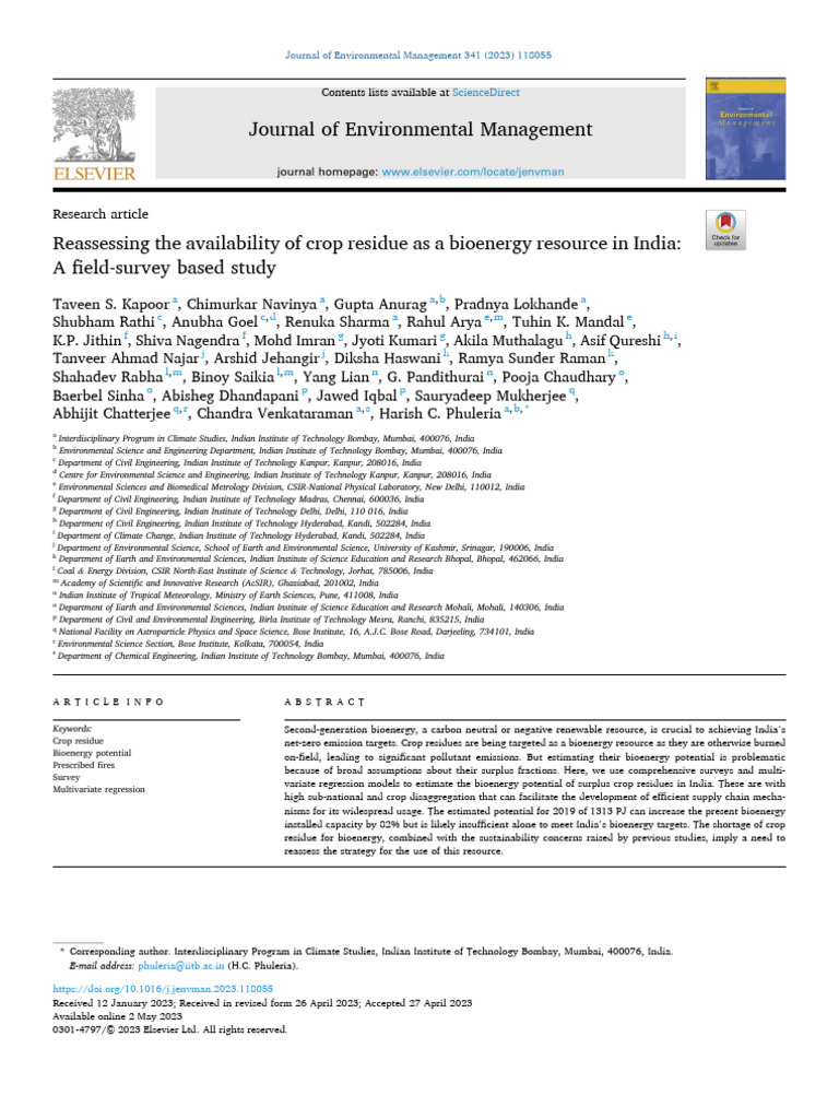 Reassessing The Crop Residue Availability Paper | PDF | Linear ...