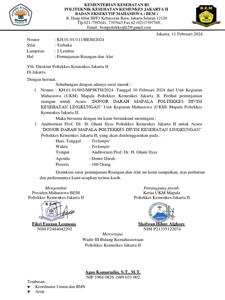 111 - Surat Peminjaman Ruangan Dondar Mapala | PDF