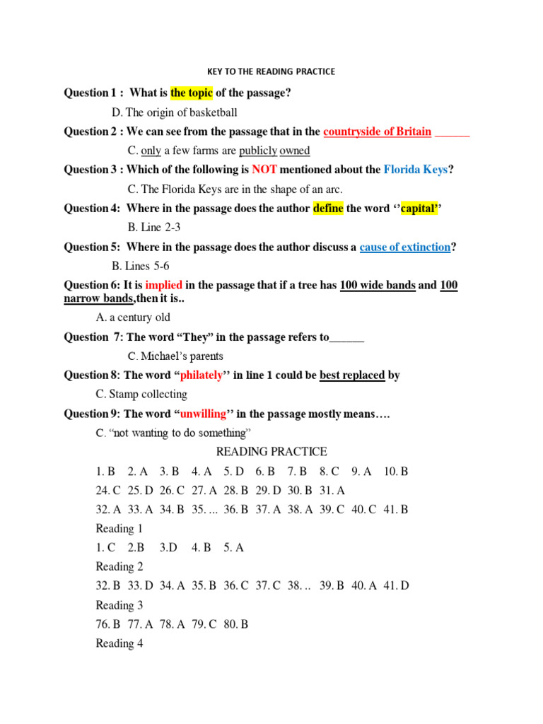 Key To The Reading Practice Vstep | PDF | Sports & Recreation