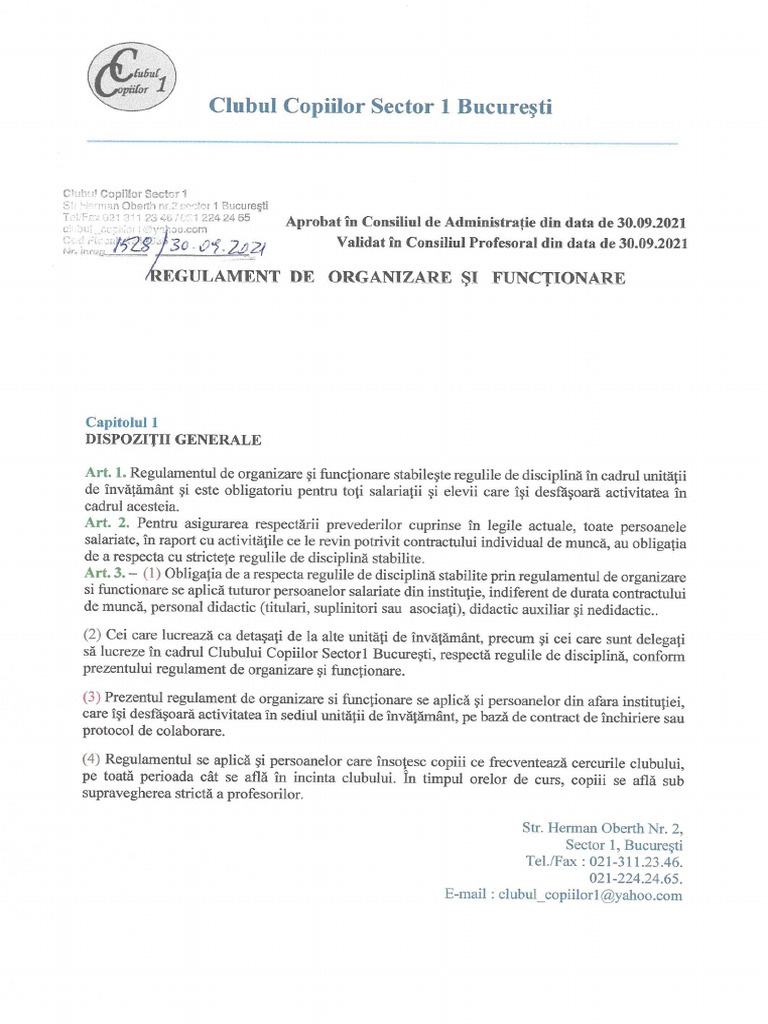 Regulament de Organizare Și Funcționare | PDF