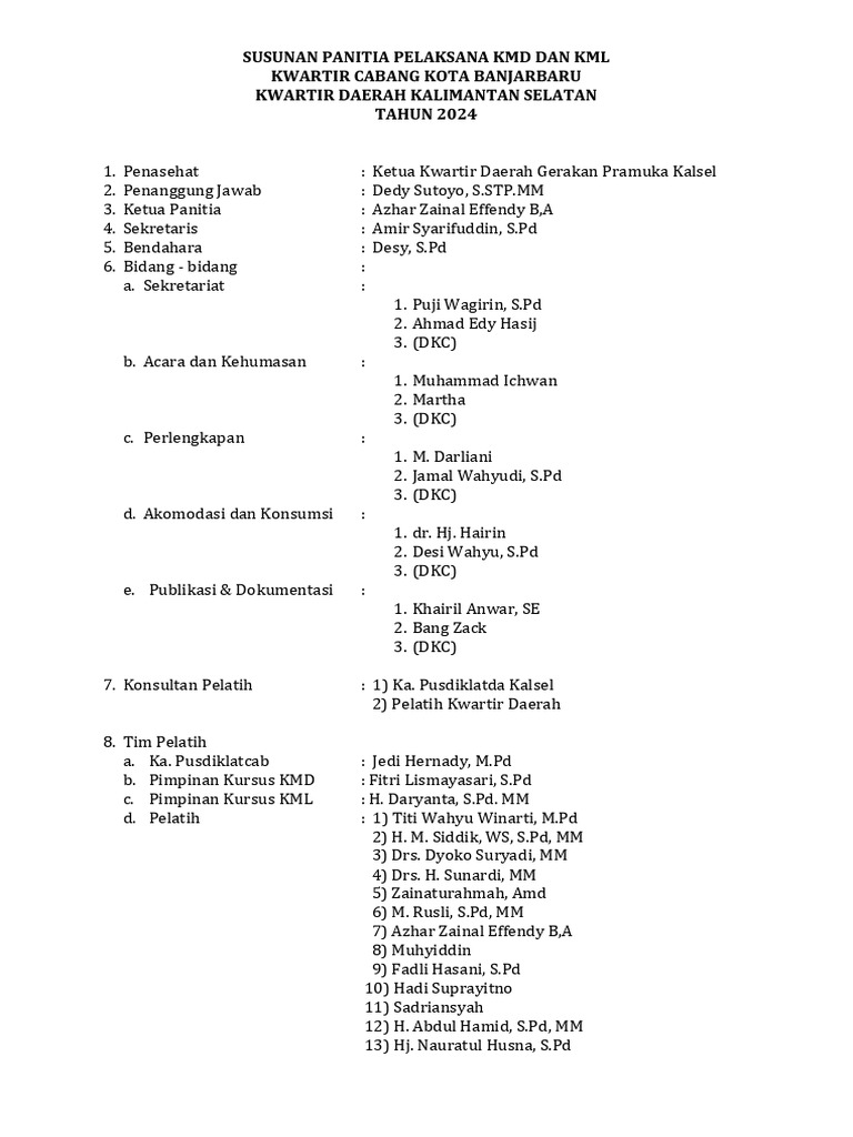 Susunan Panitia KMD dan KML 2024 | PDF | Sains & Matematika