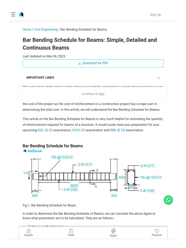 Bar Bending Schedule For Beams - Simple, Detailed & Continuous Beams ...