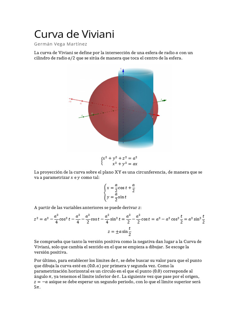 Curva de Viviani | PDF | Integral | Curva