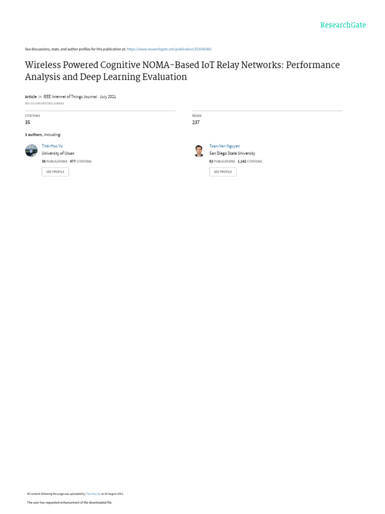 Wireless Powered Cognitive NOMA-based IoT Relay Networks Performance Analysis and Deep Learning ...