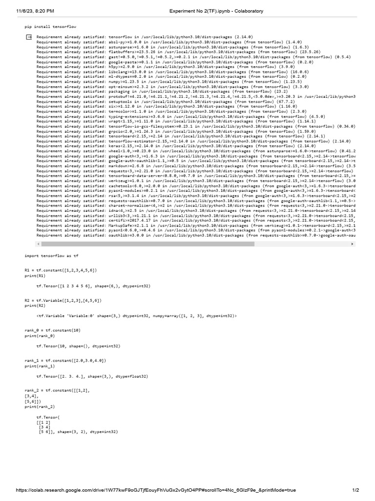 Experiment No 2 (TF) .Ipynb - Colaboratory | PDF | Computer Libraries | Alphabet Inc.