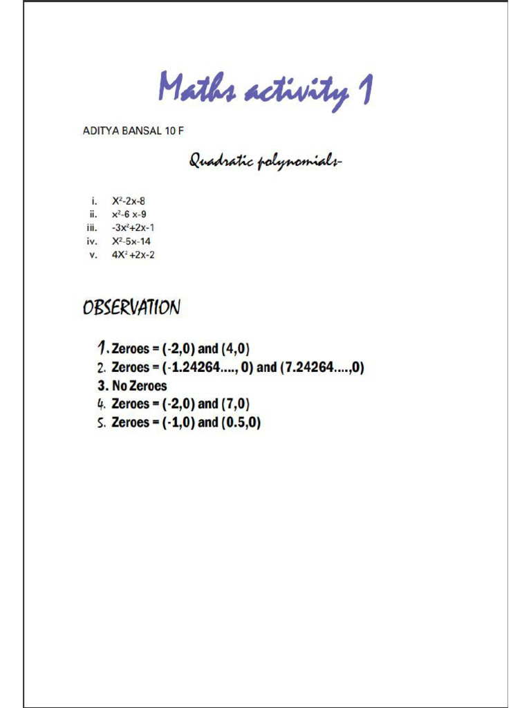 Maths Activity ADITYA BANSAL | PDF