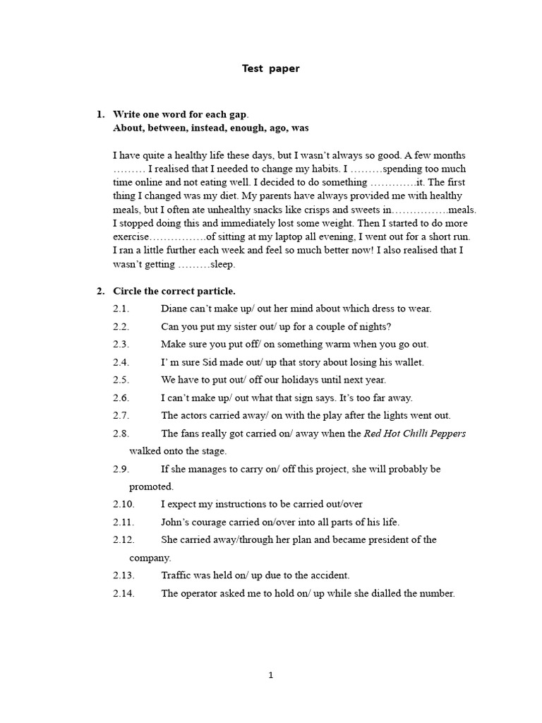 Test Paper 9 TH Phrasal Verbs | PDF | Career & Growth | Foreign ...