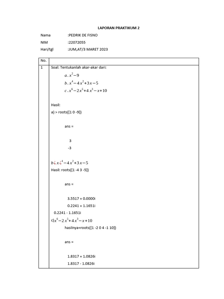 PRAKTEK 2 DASAR PEMROGRAMAN KOMPUTER - Pedrik de Fisno - 22072055 - D3 ...
