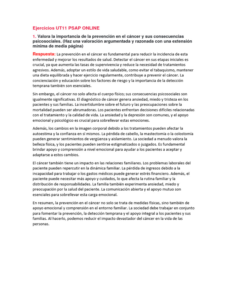 Ejercicios Ut11 Psap Online Curso 2 | PDF | Las emociones | Cáncer
