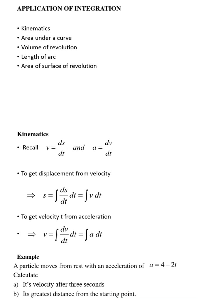 Applications of Integration 2 | PDF | Kinematics | Velocity