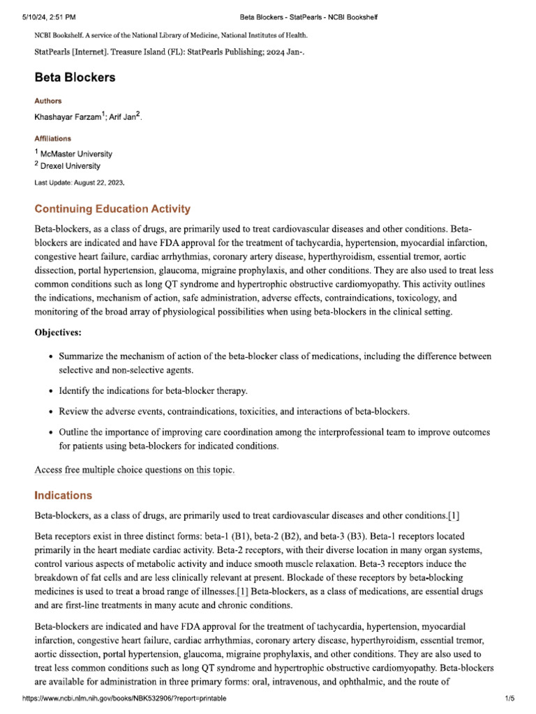 Beta Blocker - NCBI - 2023 | PDF