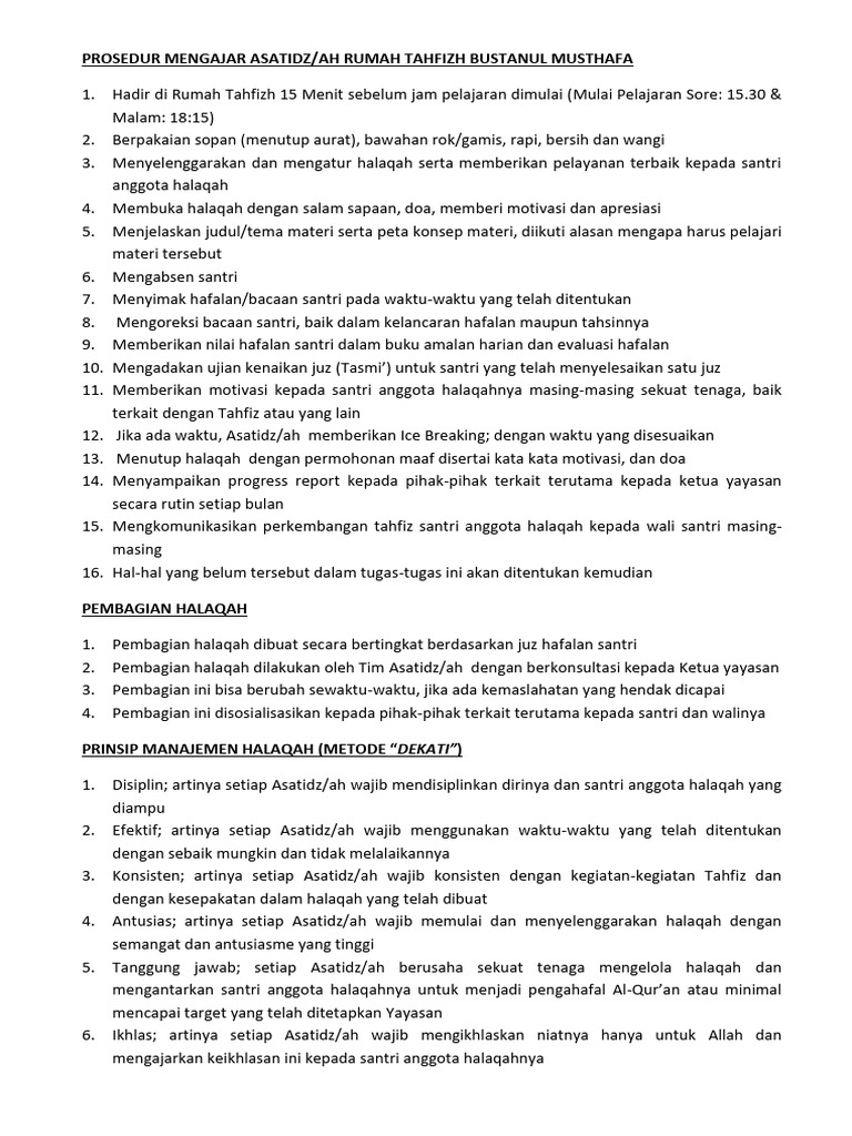 Sop Mengajar Asatidz | PDF