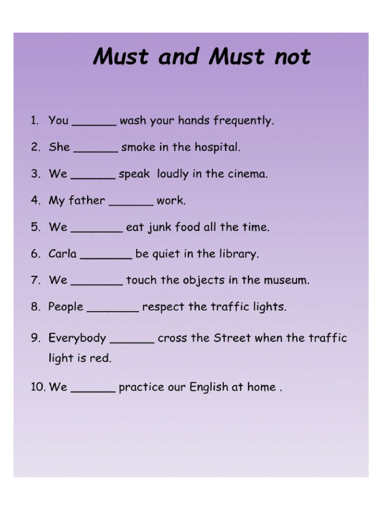 Must and Must Not Worksheet | PDF