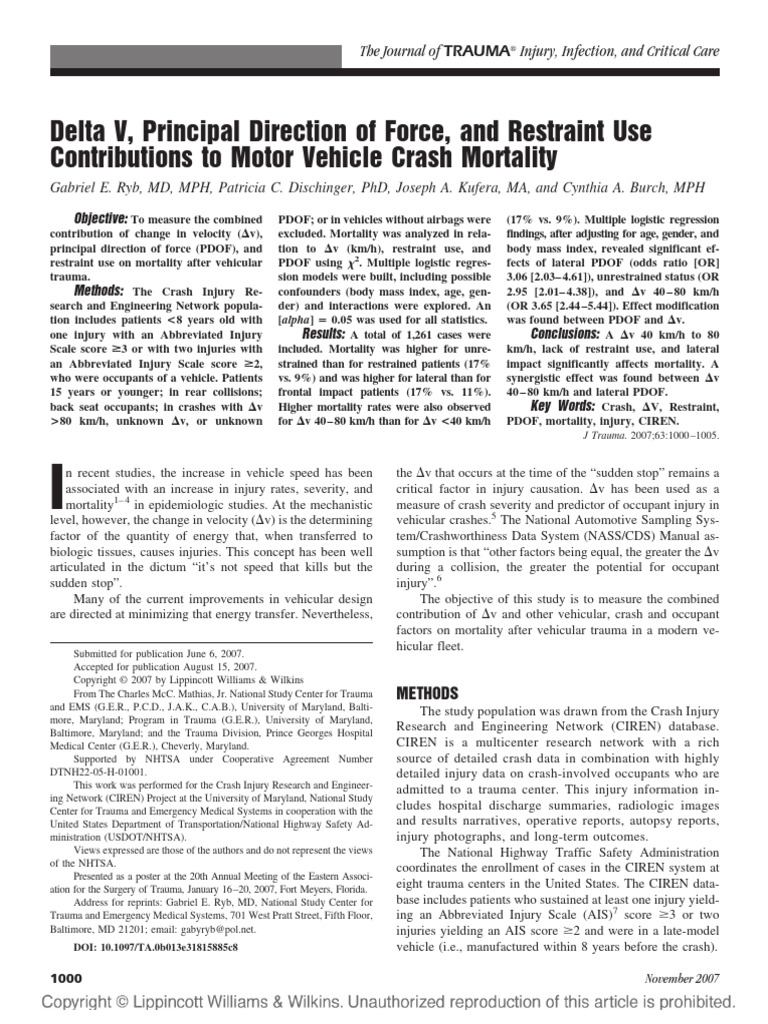 Delta V, Principal Direction of Force, and Restraint Use - ryb2007 ...