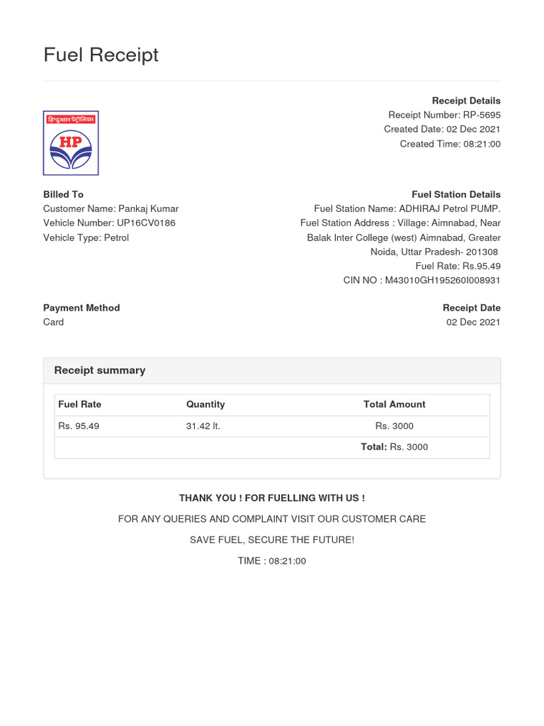 Fuel Receipt 1 | PDF