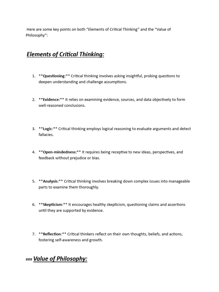 Key Elements of Critical Thinking | PDF | Critical Thinking | Thought