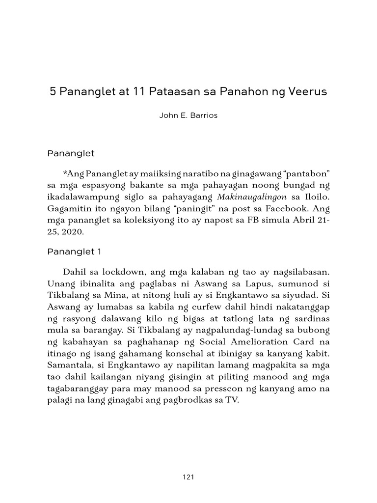 5 Pananglet at 11 Pataasan Sa Panahon NG Veerus - John Barrios | PDF