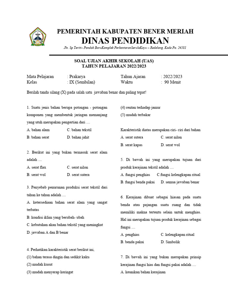 SOAL SEM GENAP KELAS 3 - SMPN 3 Permata | PDF