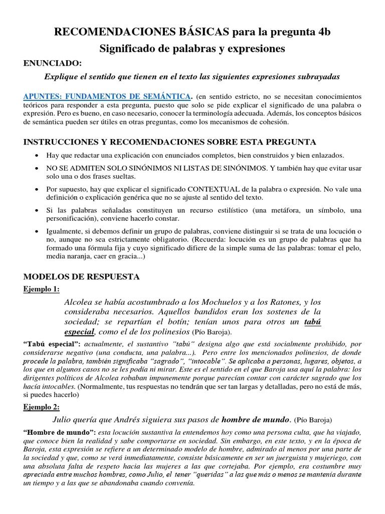 RECOMENDACIONES BASICAS para La Pregunta 4b Significadopalabras | PDF | Palabra