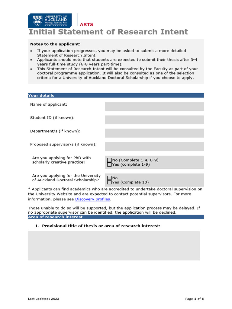 Arts Statement-Of-research-Intent June 2023 | PDF | Thesis | Bibliography