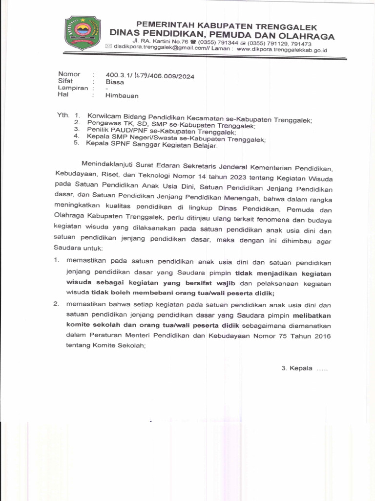 Himbauan Pelaksanaan Wisuda PAUD, SD, SMP20240315 - 23163665 | PDF