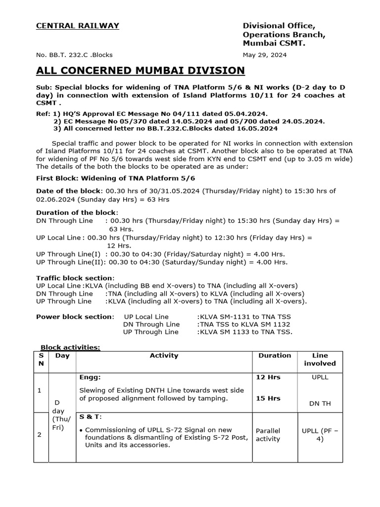 CSMT Platform Extension Block Details | PDF