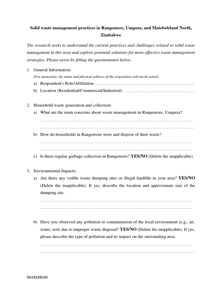 EIA Questionnaire | PDF | Municipal Solid Waste | Waste