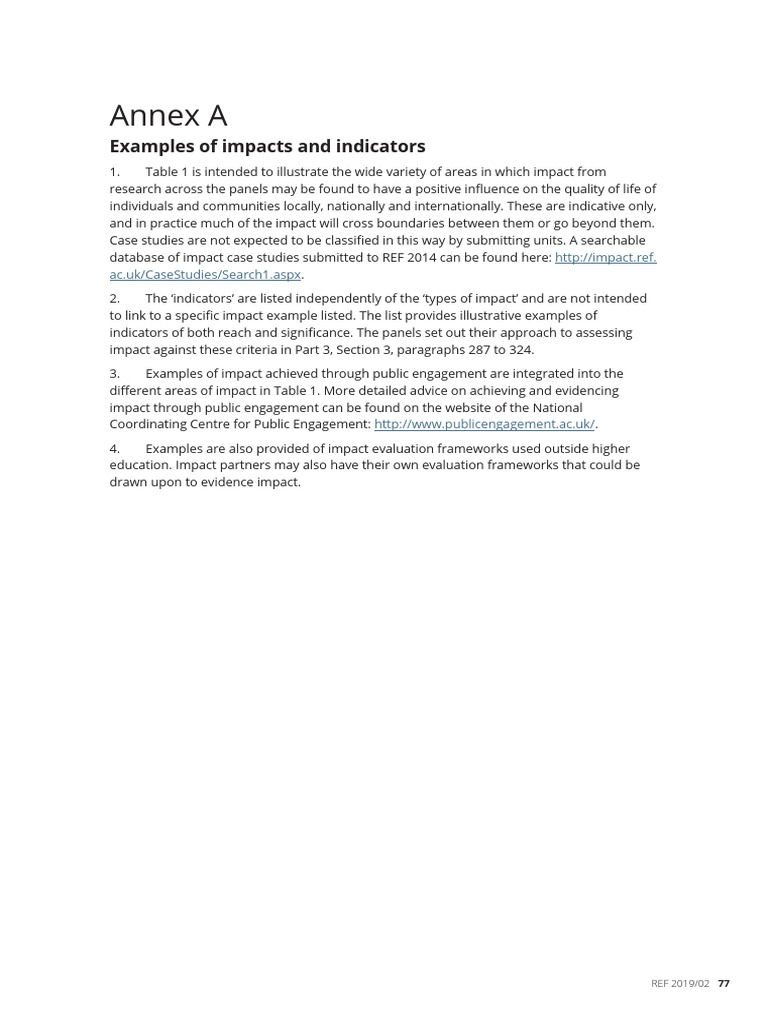REF Impact KPIs | PDF | Policy | Quality Of Life