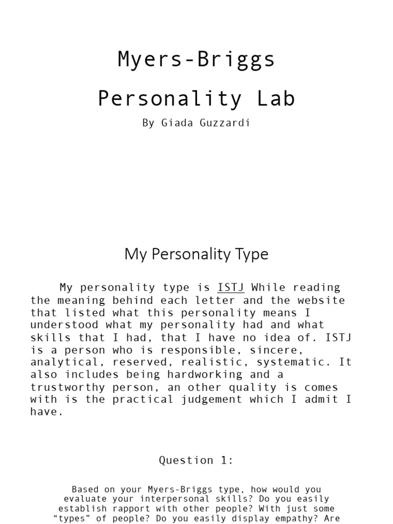 Myers Briggs Lab | Download Free PDF | Cognitive Science | Cognition