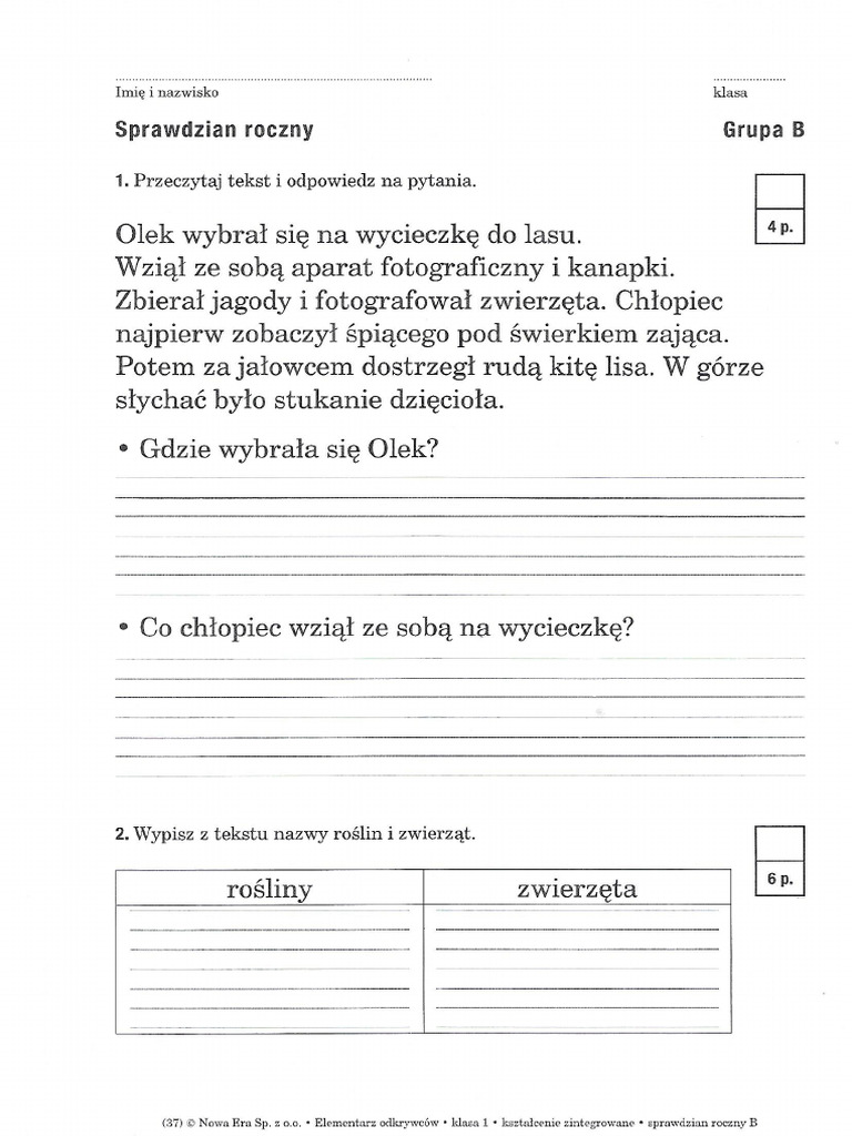 Sprawdzian Roczny Czesc Polonistyczna Str.1 | PDF