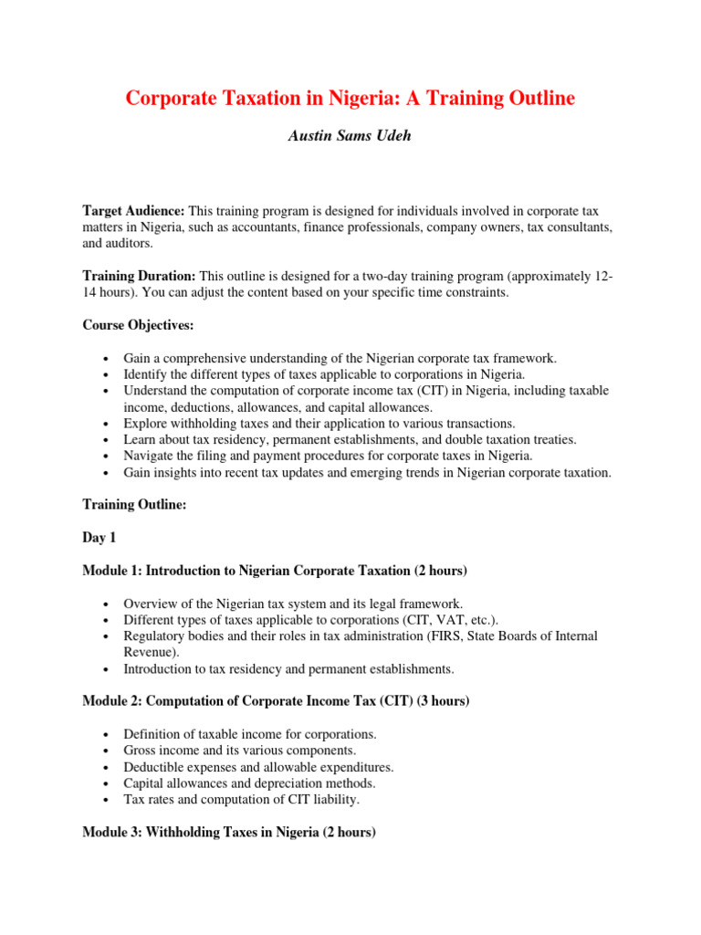 002 - Corporate Taxation Training Outline | PDF | Taxes | Corporate Tax