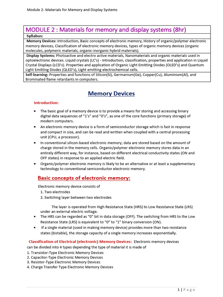 Materials For Memory and Display Systems | PDF | Liquid Crystal ...