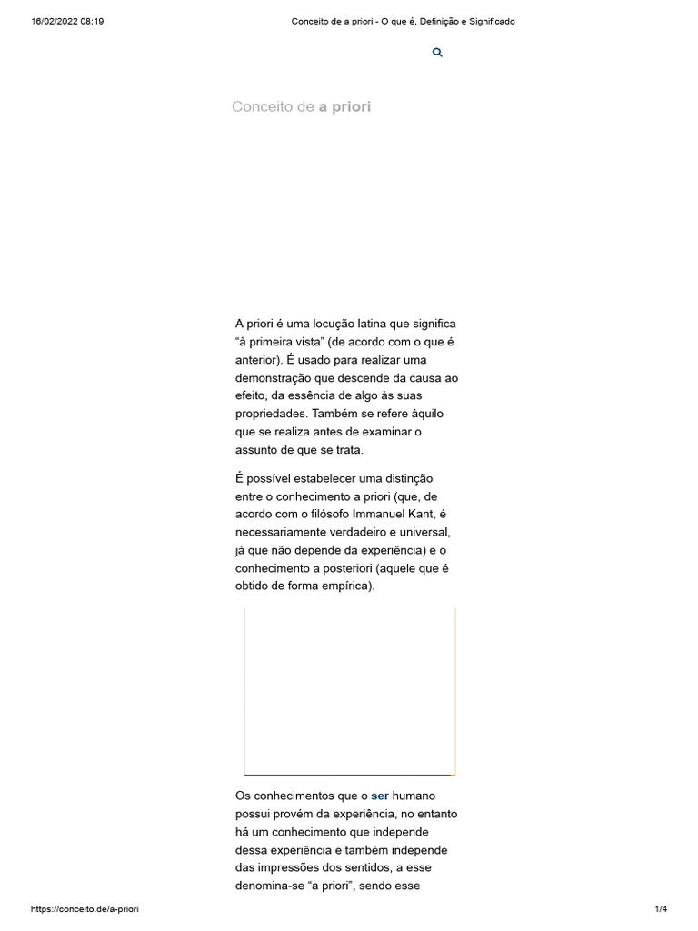 Conceito de A Priori - O Que É, Definição e Significado | PDF | A ...