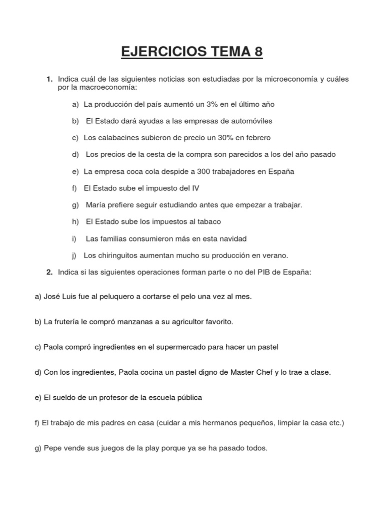 Ejercicios Tema 8 | PDF | Producto Interno Bruto | Impuestos
