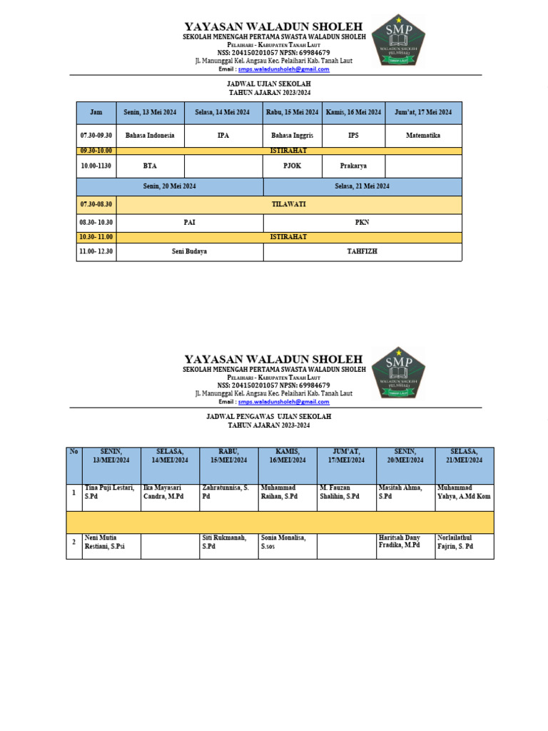 Jadwal UAS Dan Pengawas 2023-2024 | PDF