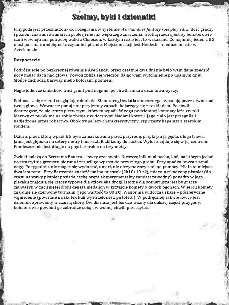 WFRP 2e - Szelmy, Byki I Dzienniki (PL) | PDF